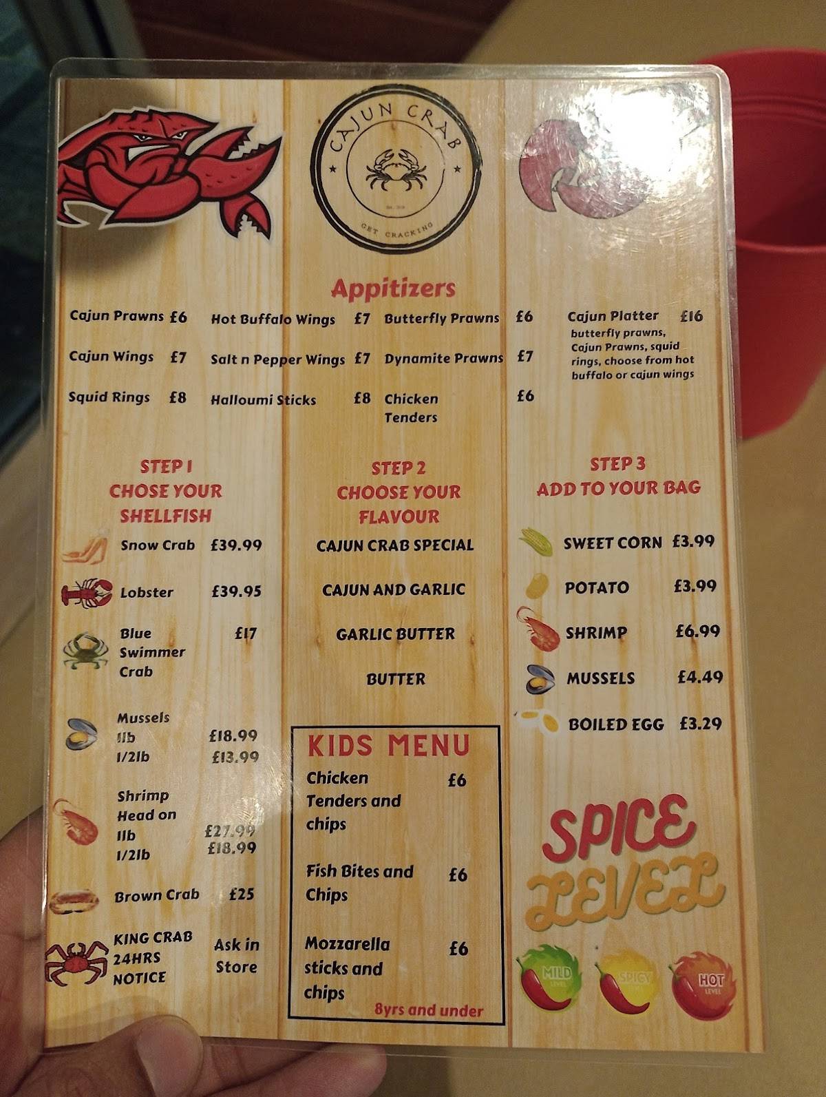 Menu at The Cajun Crab restaurant, Hayes