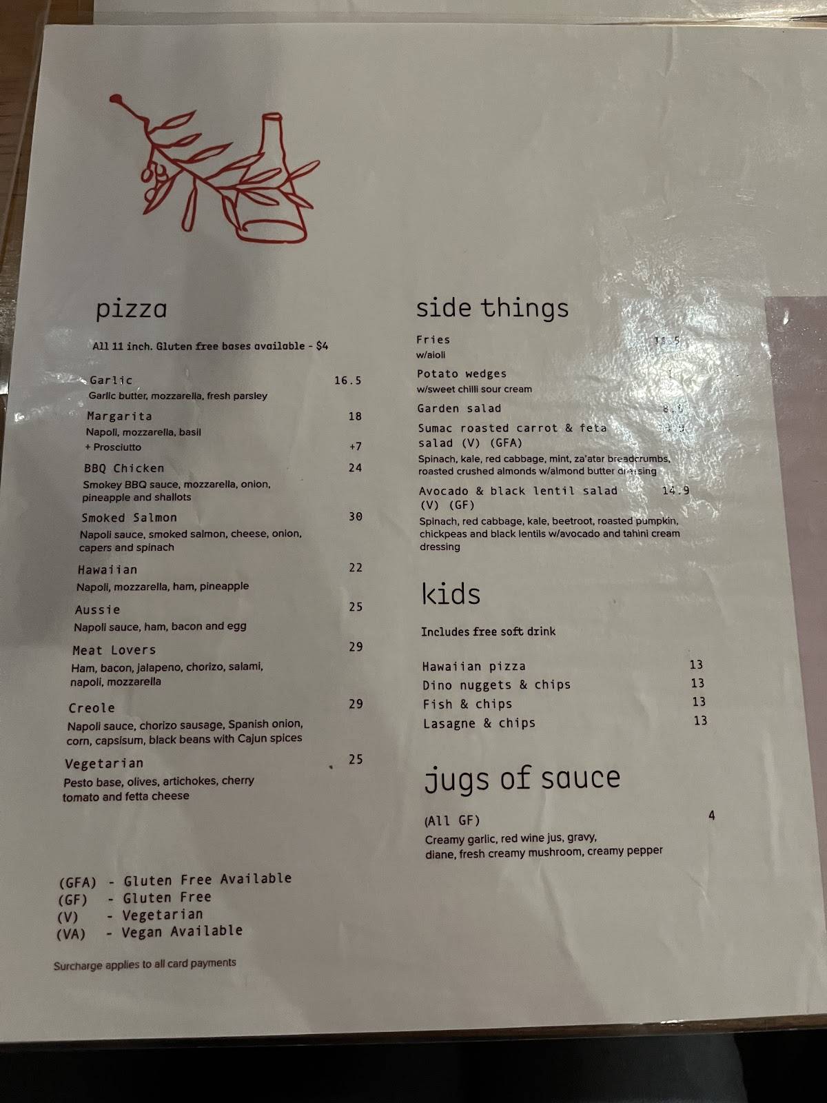 Menu at The Cally restaurant, Warrnambool