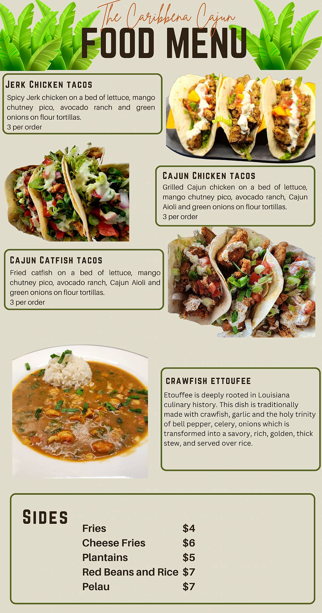 Menu at The Caribbean Cajun restaurant, Farmers Branch