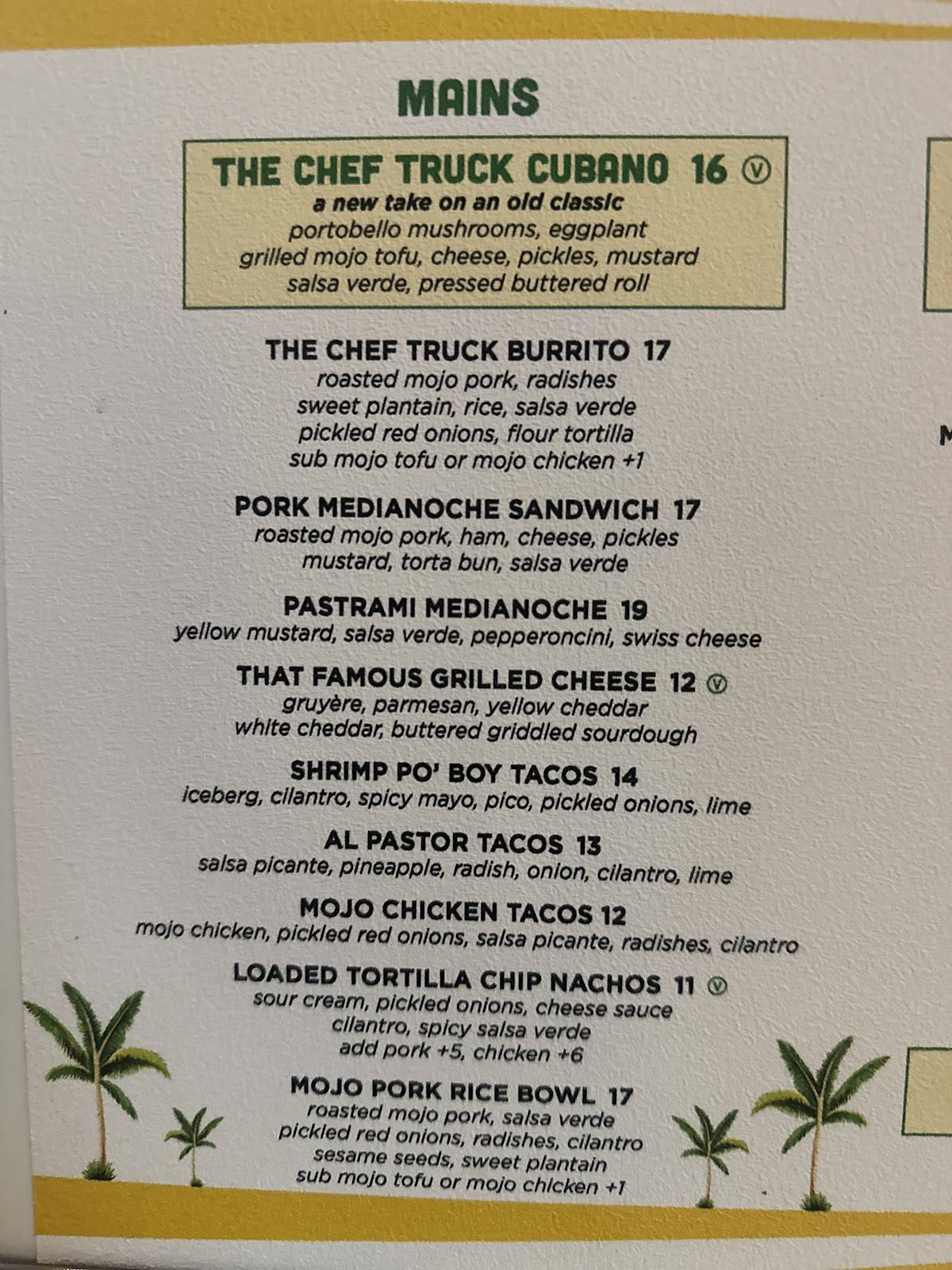 Menu at The Chef Truck restaurant, Las Vegas