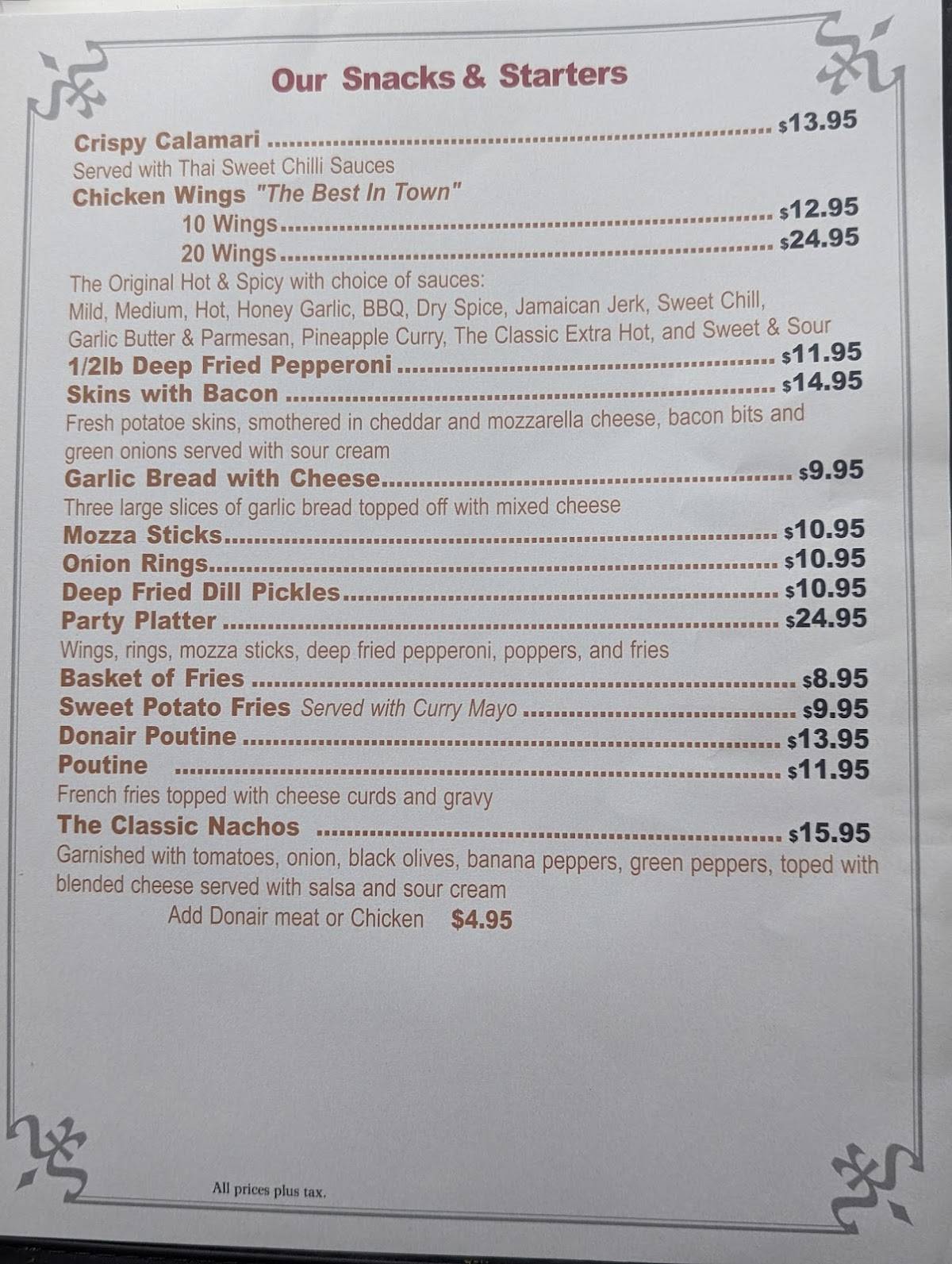Menu at The Classic Pub & Restaurant, Truro, 191 Pictou Rd