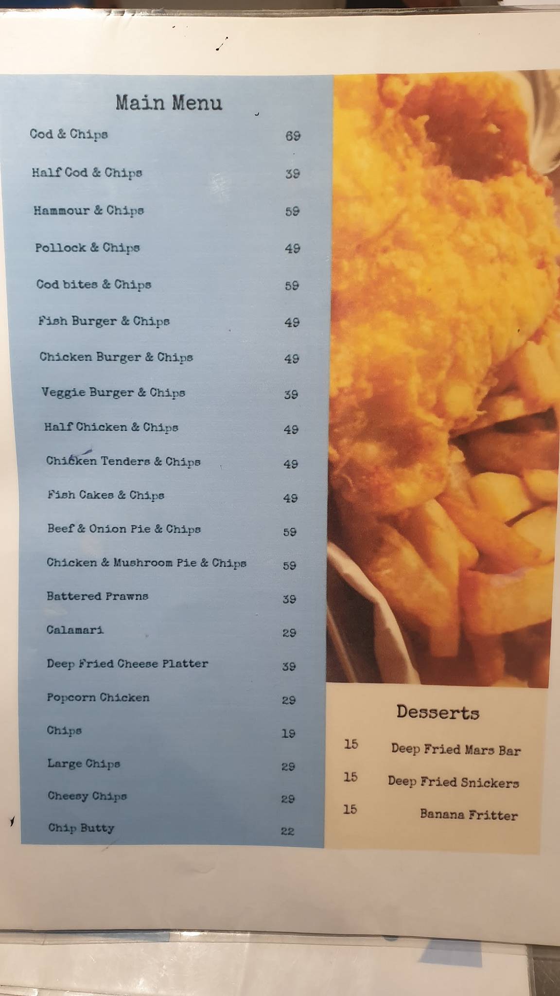 Menu at The Codfather restaurant, Ras Al-Khaimah, Al Hamra Waterfront ...
