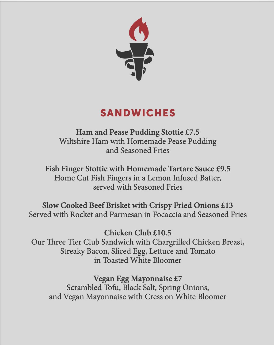 Menu at The Engine Room restaurant, Sunderland
