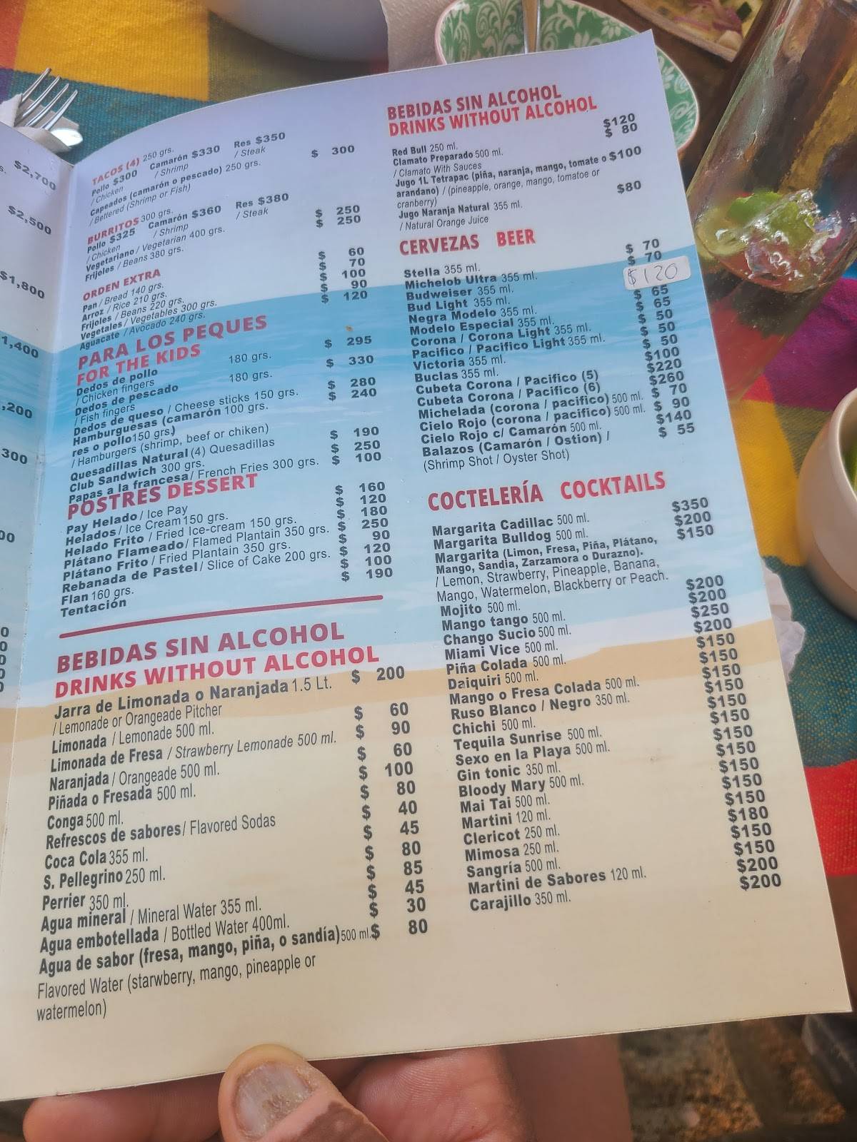 Menu at The Fat Boy Seafood restaurant, Bucerías