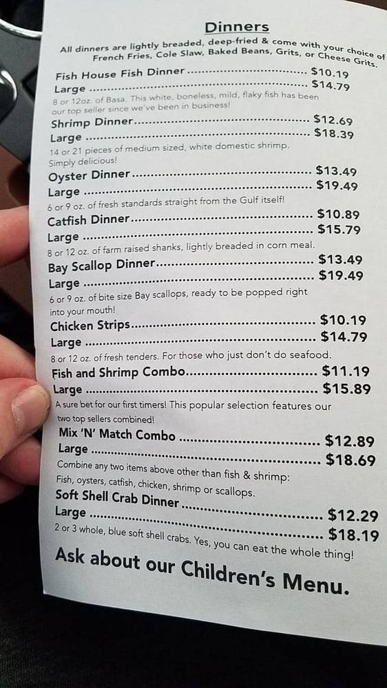 Menu at The Fish House restaurant, Ruskin, W Shell Point Rd