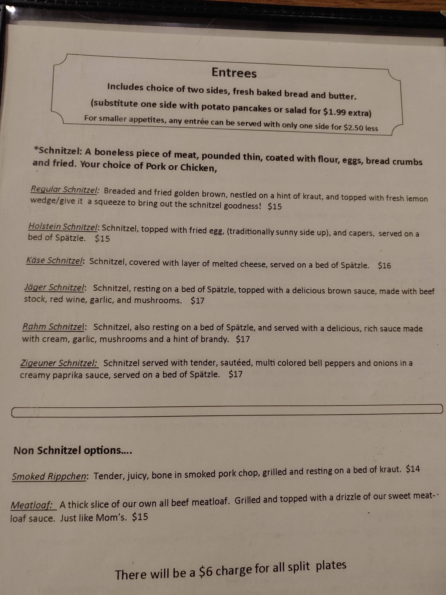 Menu at The German Table restaurant, Cole Camp