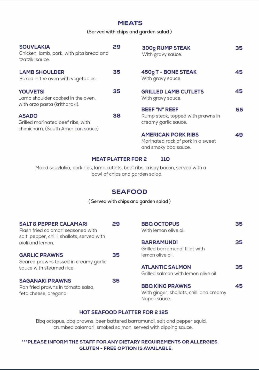 Menu at The Goni's Schnitzelria restaurant, Ramsgate