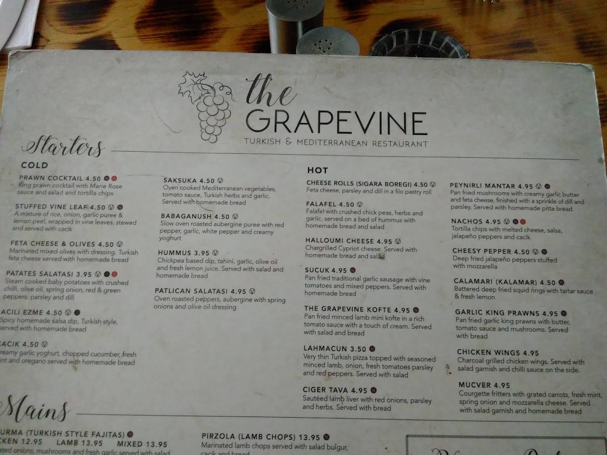 Menu at The Grapevine Turkish Restaurant, Letchworth Garden City