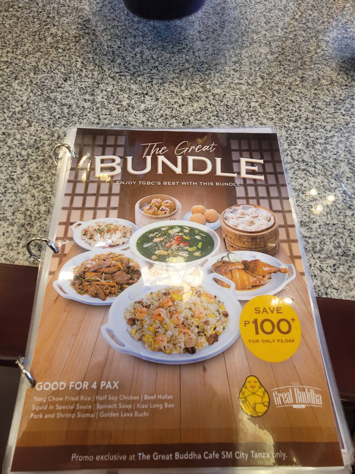 Menu at The Great Buddha Café restaurant, Tanza