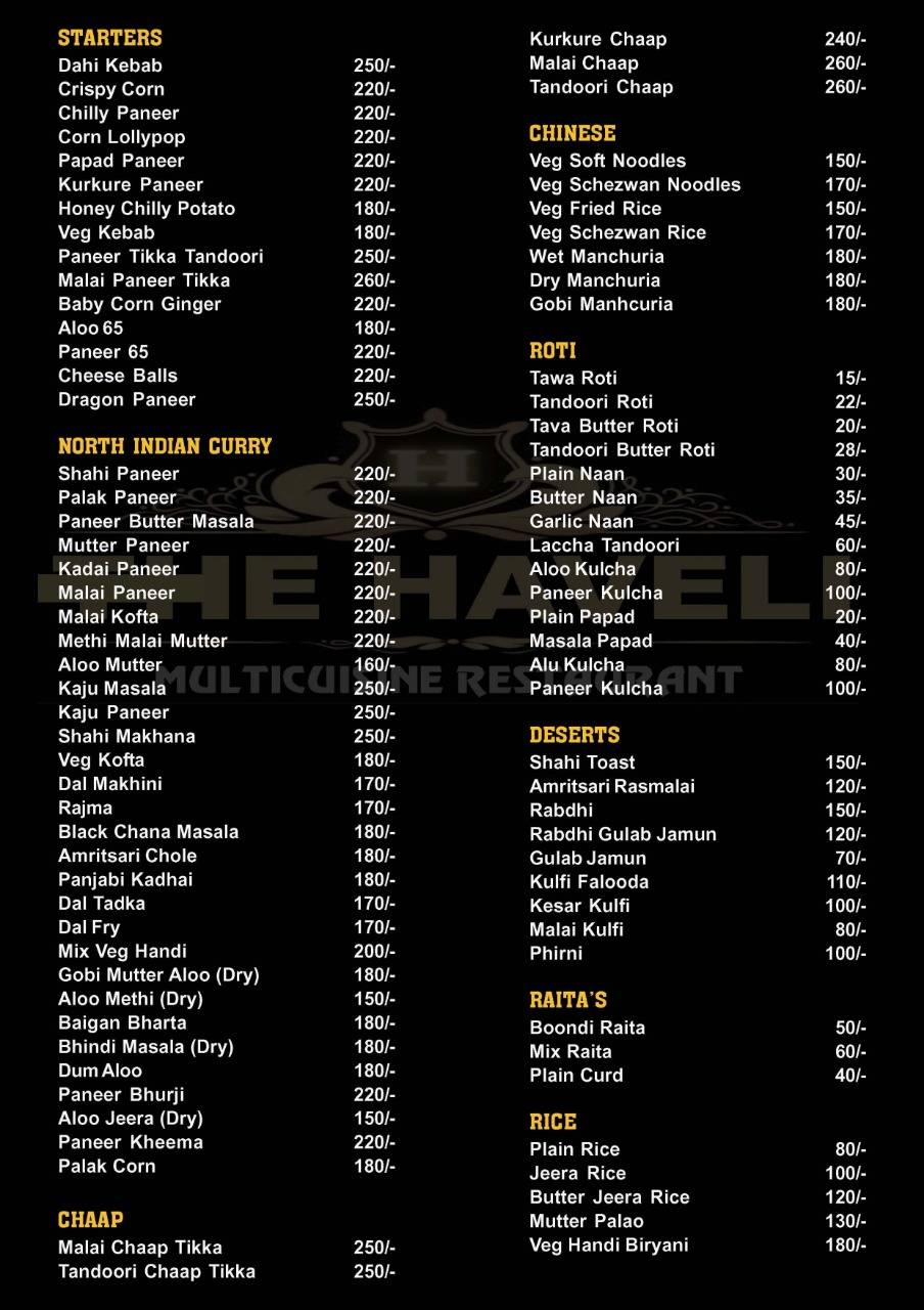 Menu at The Haveli, Hyderabad