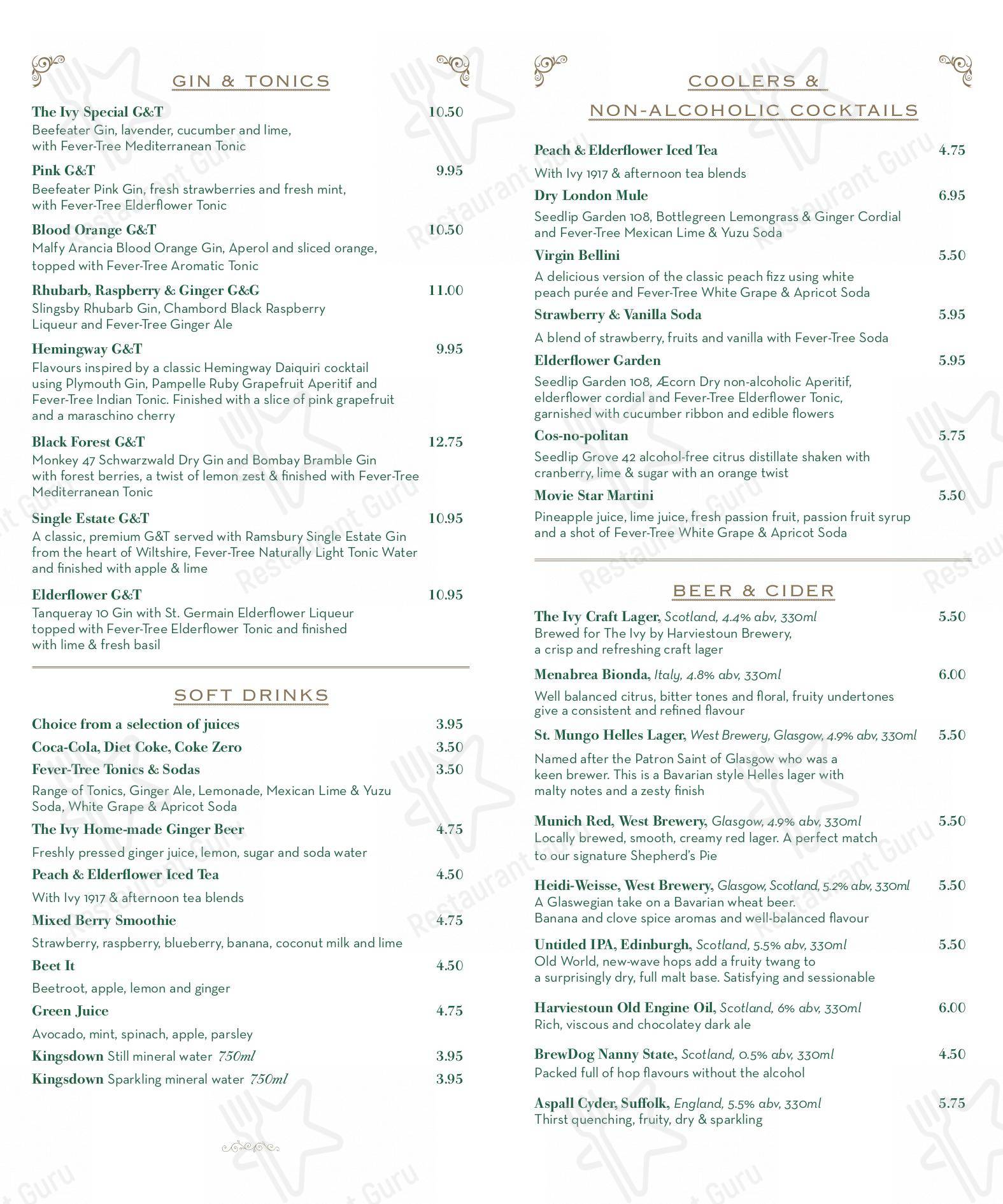 Menu at The Ivy Buchanan Street, Glasgow restaurant, Glasgow, 106 ...
