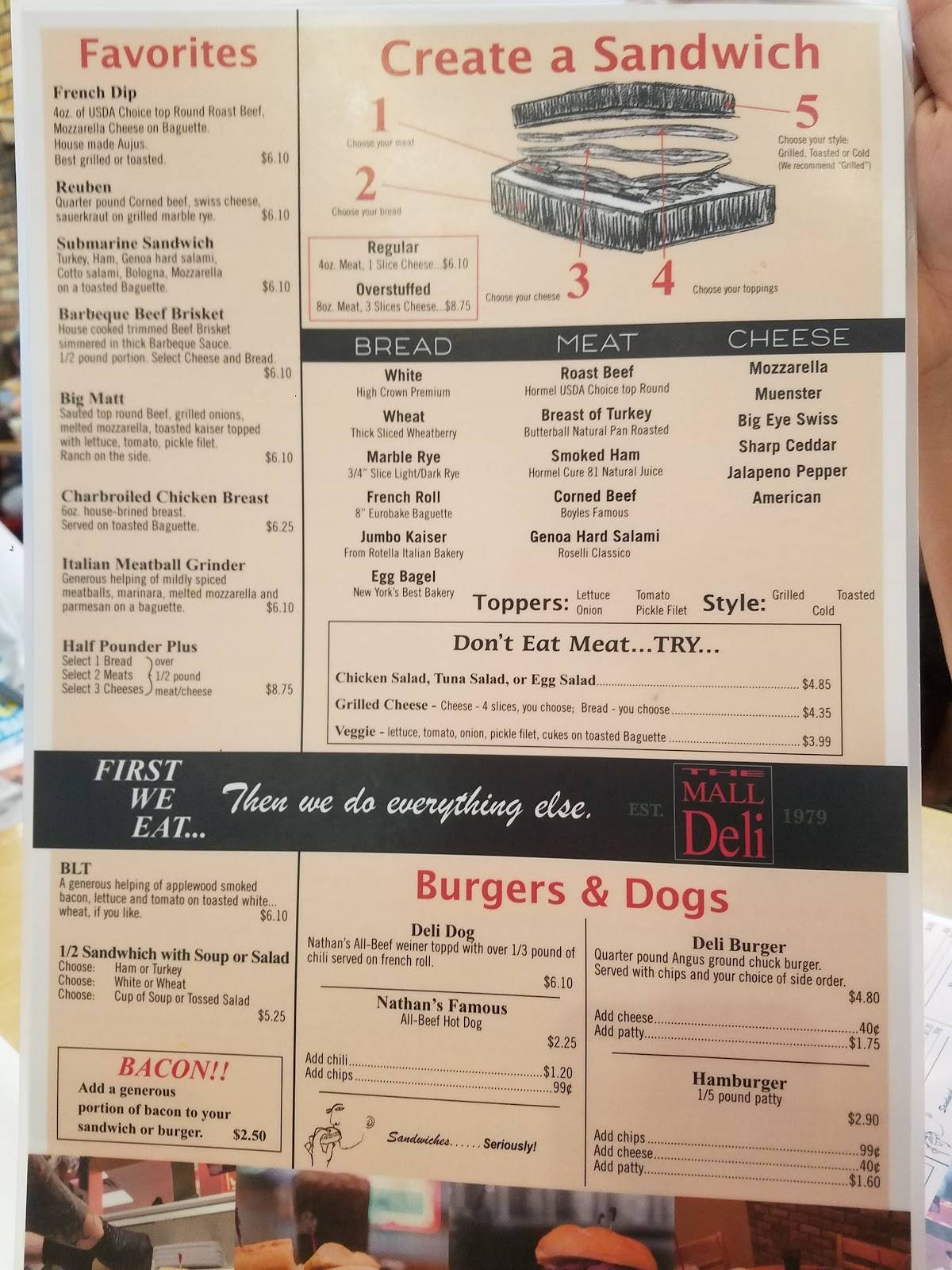 Menu at The Mall Deli restaurant, Pittsburg