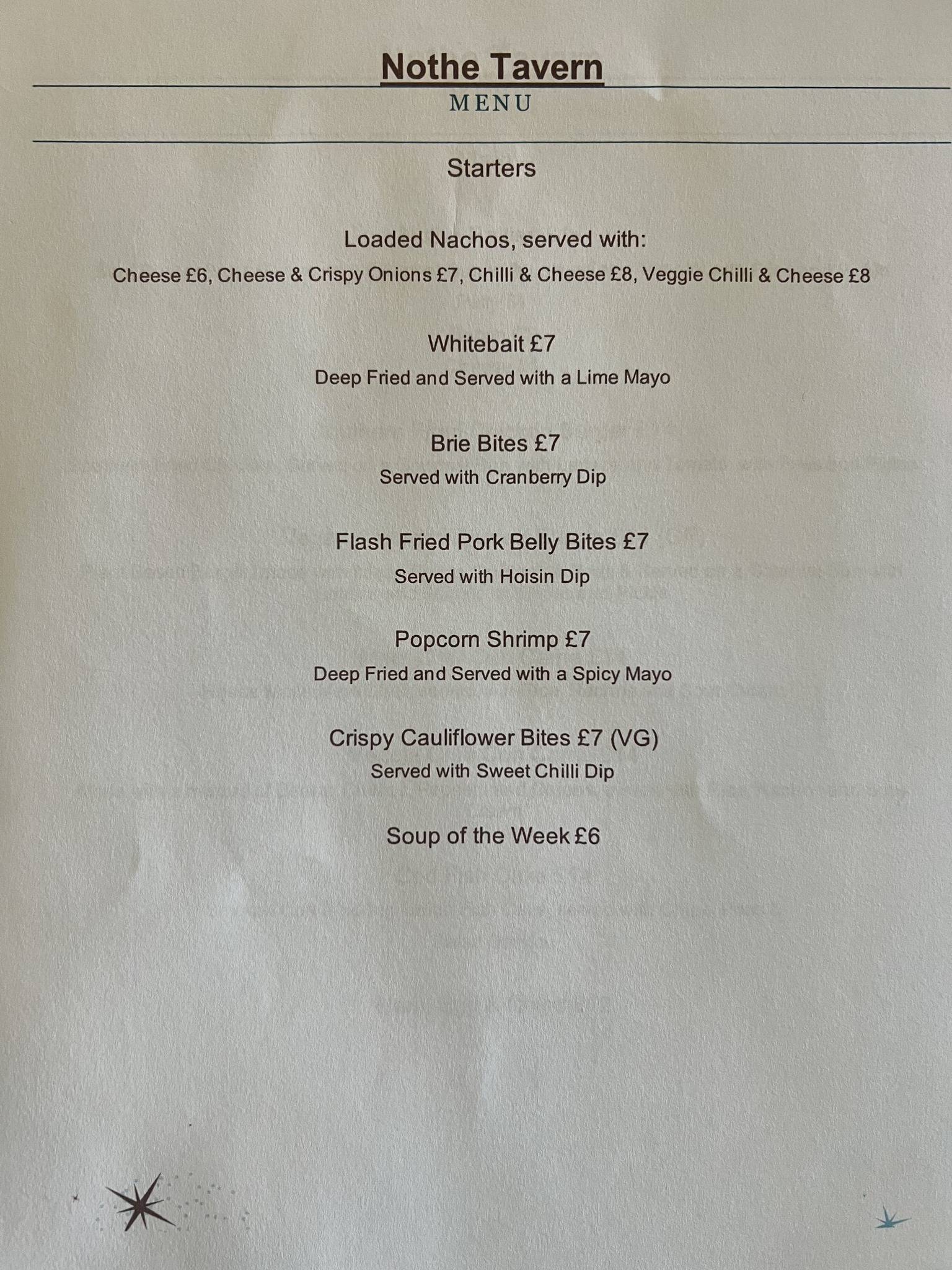 Menu at Nothe Tavern pub & bar, Weymouth
