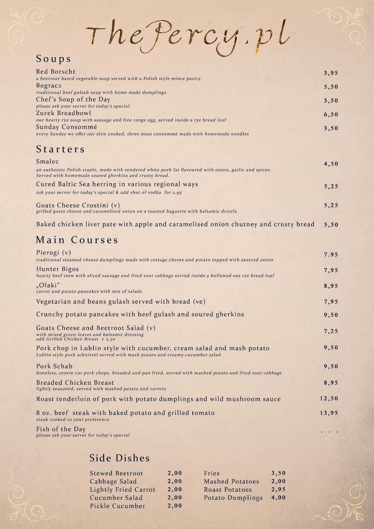 Menu at The Percy restaurant, Edinburgh