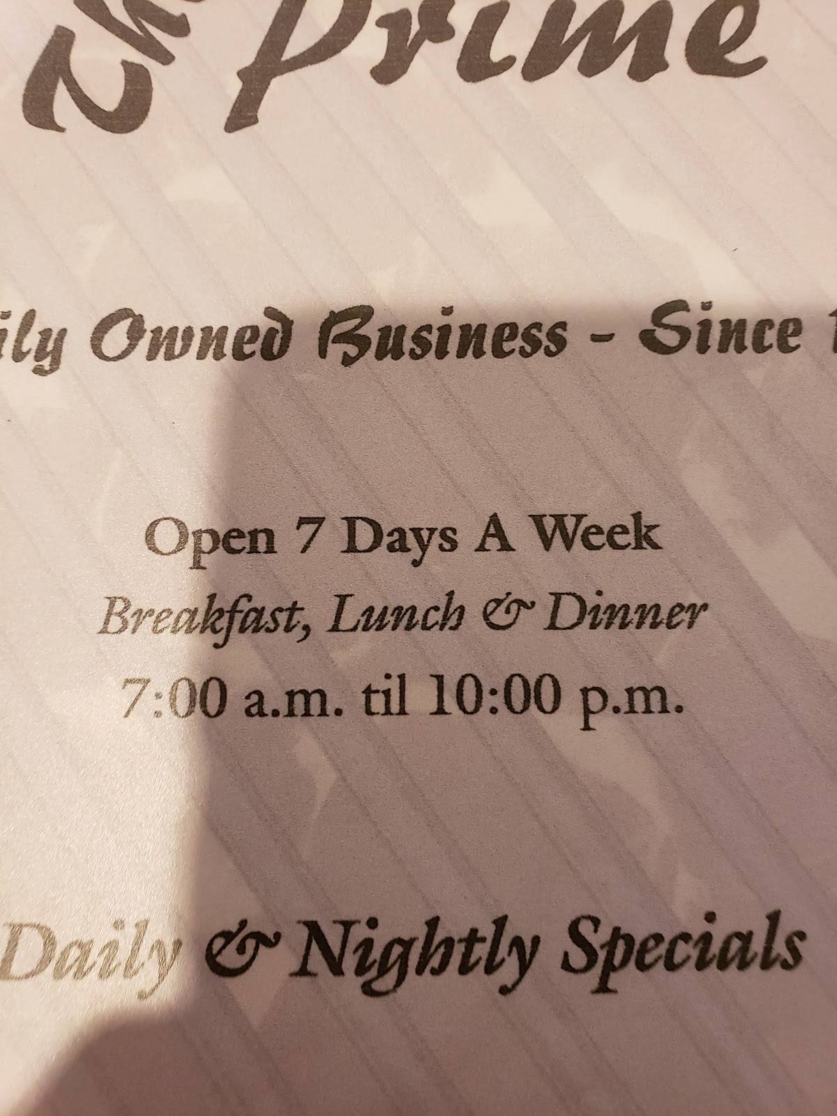 Menu at The Prime Bar and Family Dining, Trego