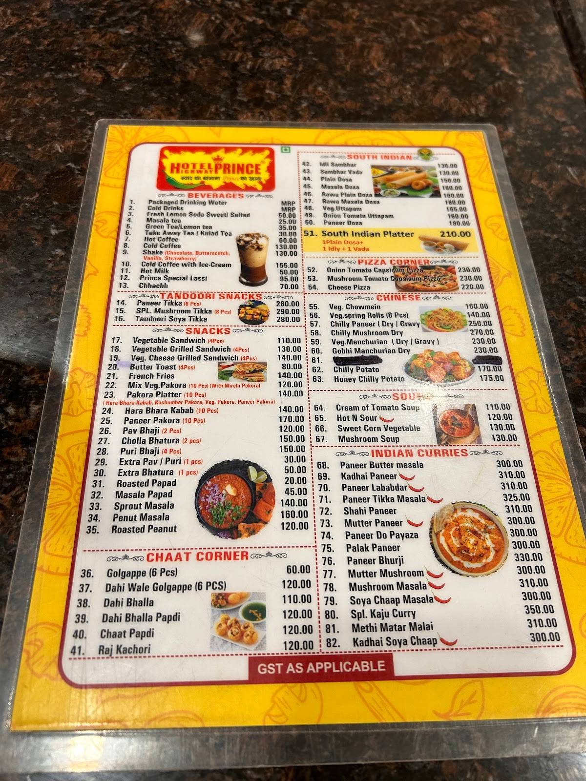 Menu at The Prince Highway Hotel- Rohtak, Ismaila-B