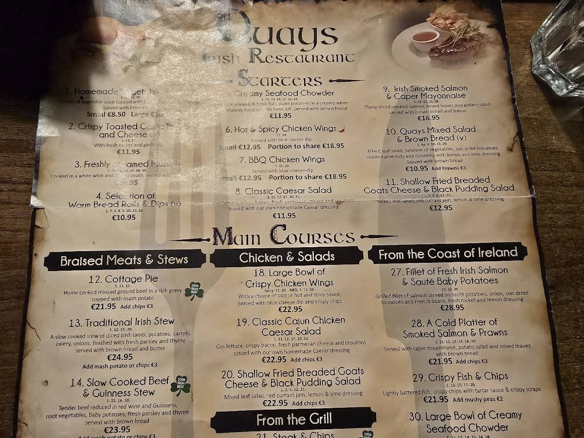 Menu at The Quays Dublin - Temple Bar, Dublin, 10-12 Temple Bar