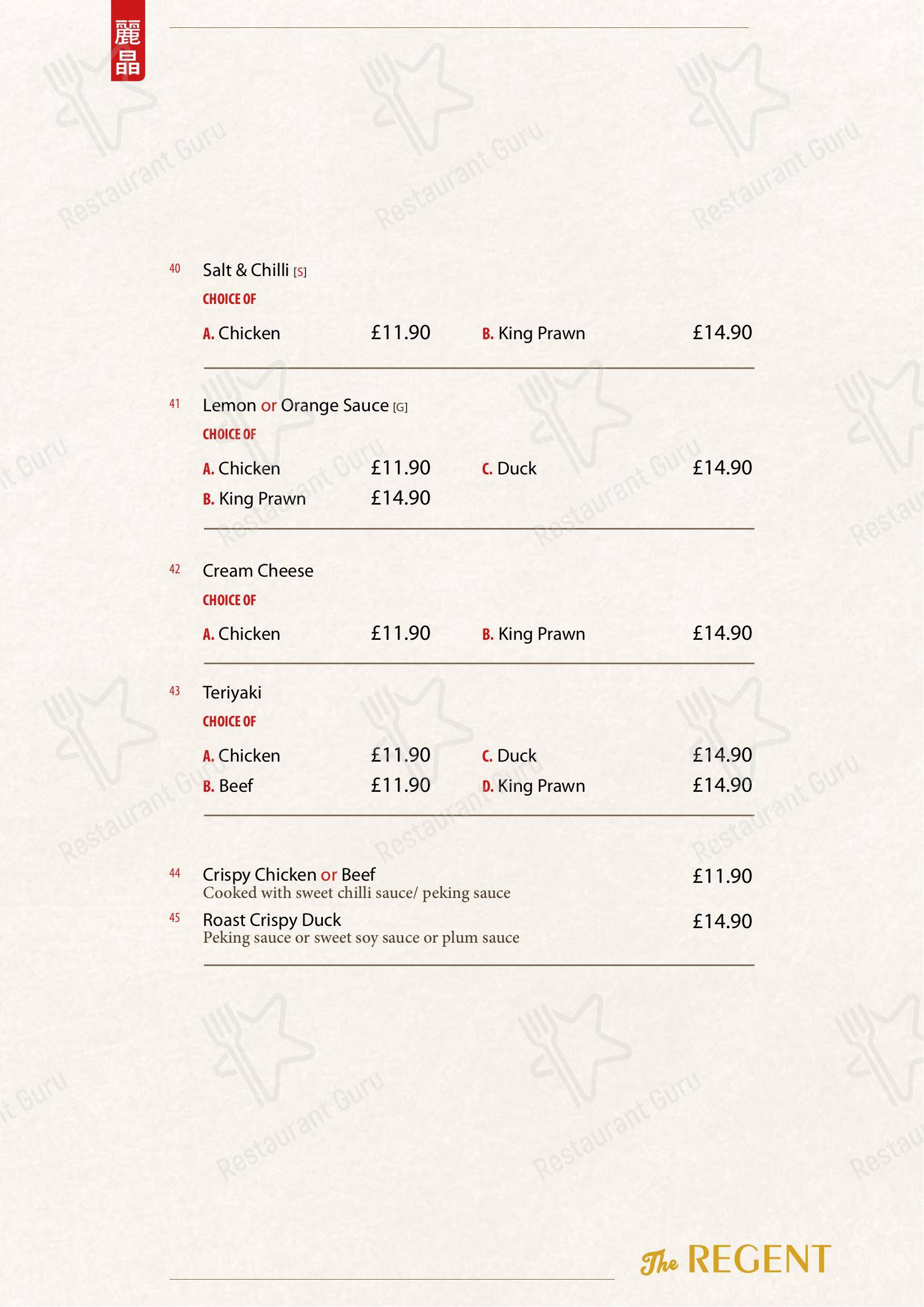 Menu at The Regent Stirling restaurant, Stirling