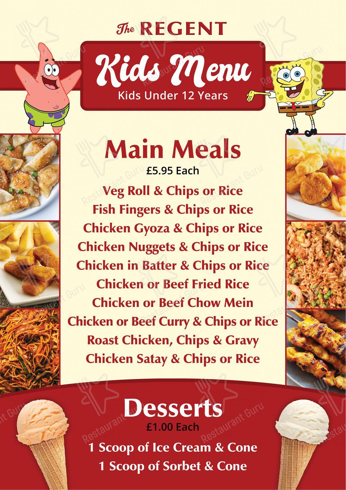 Menu at The Regent Stirling restaurant, Stirling