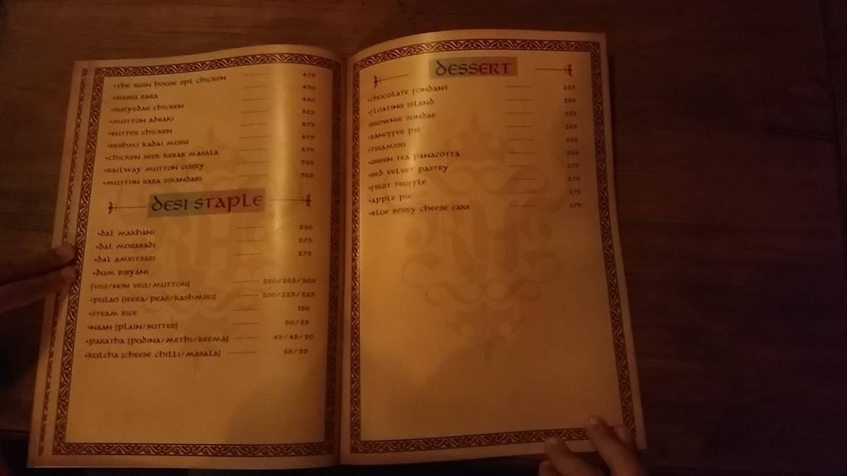 Menu at The Ruin House, Ranchi