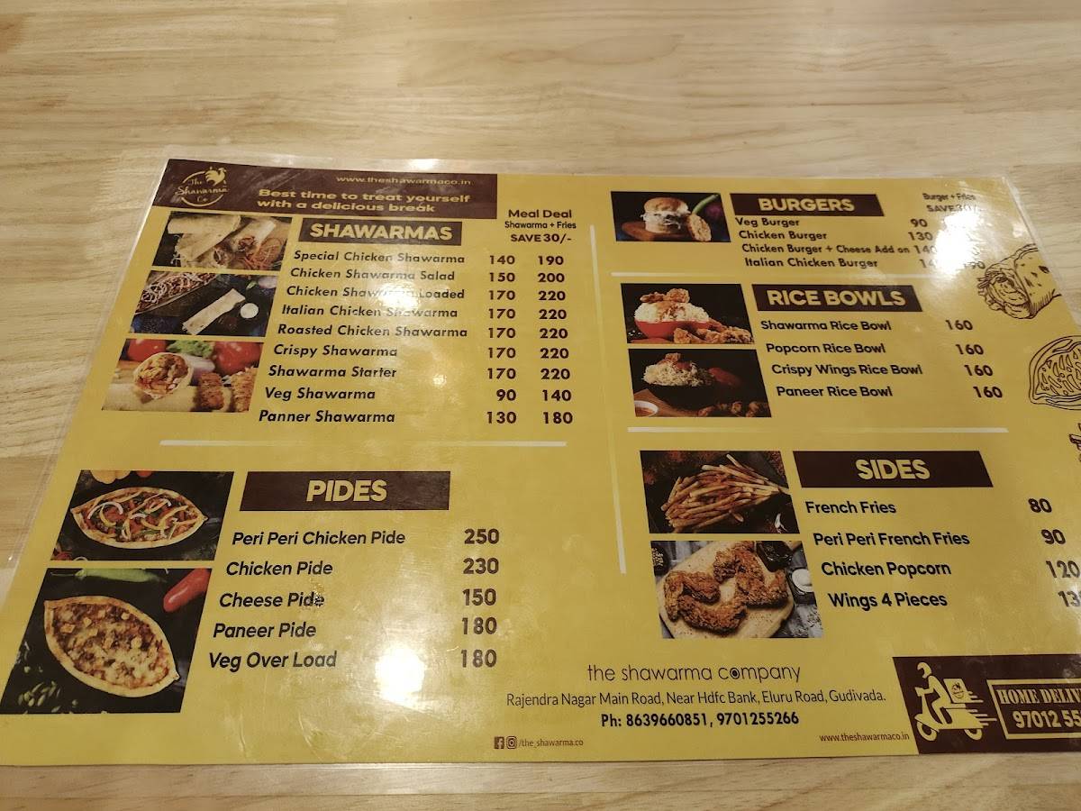Menu at The Shawarma Company, Gudivada