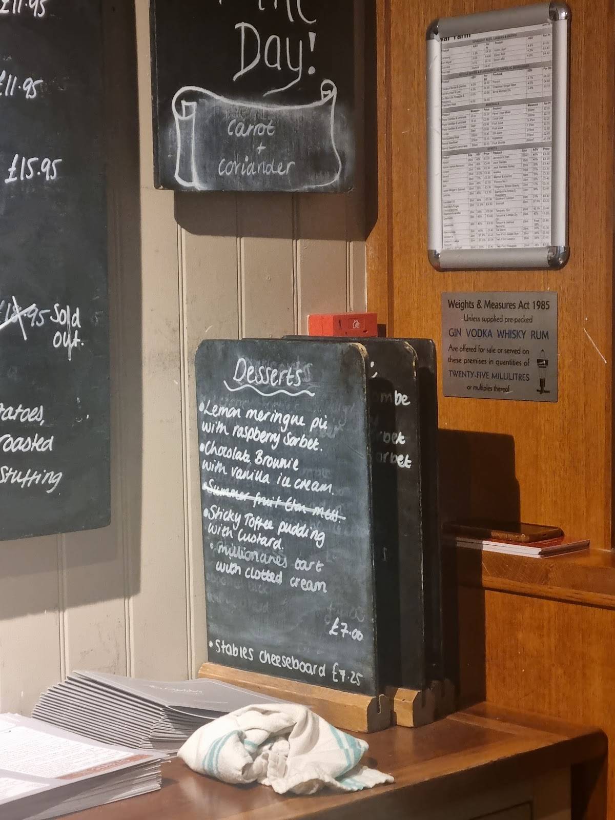 Menu at The Stables at Cowley restaurant, Exeter