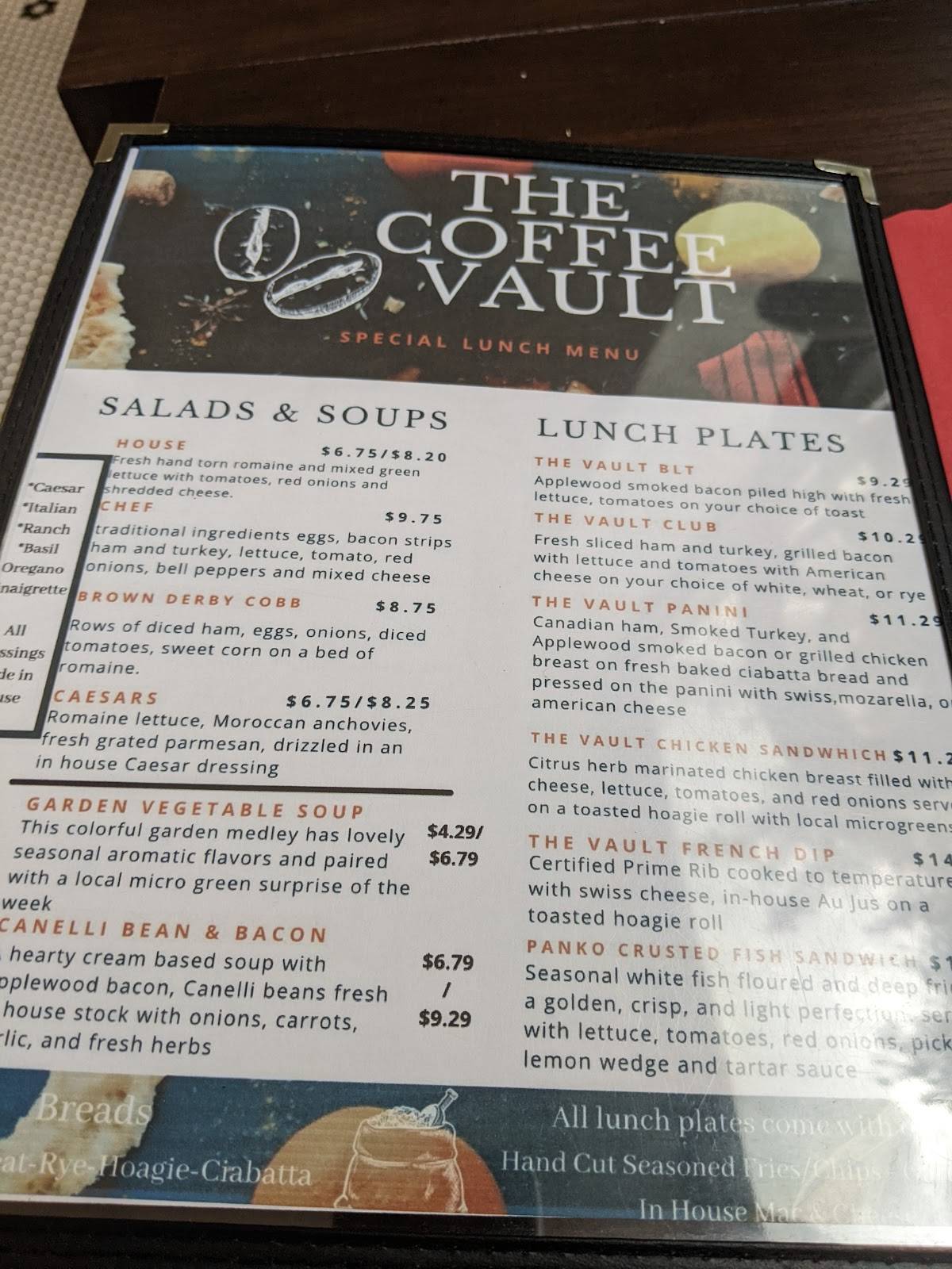 Menu at The Vault of Sebring restaurant, Sebring