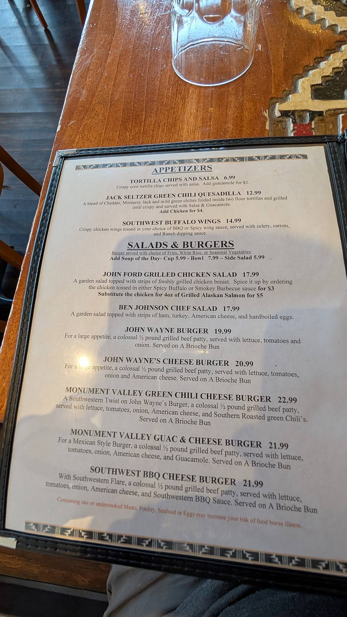 Menu at The View Restaurant, Oljato-Monument Valley