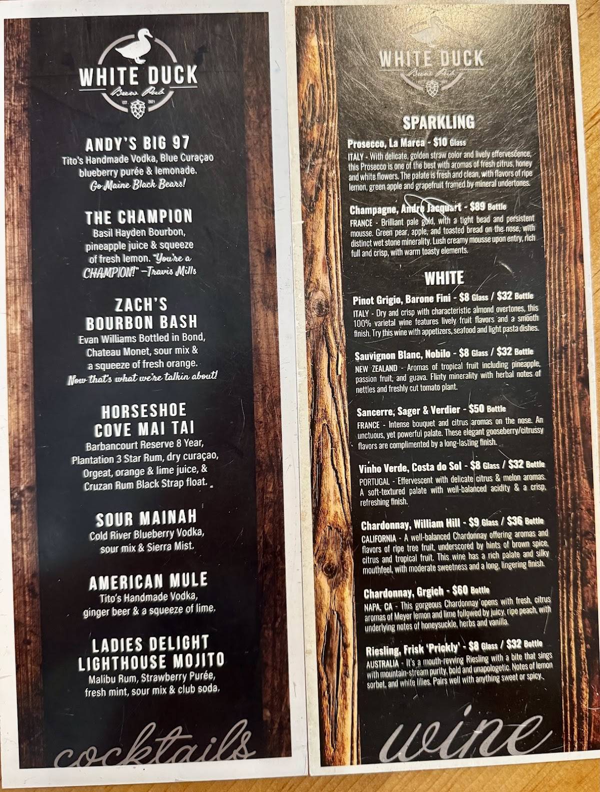 Menu at White Duck Brew Pub, Winthrop