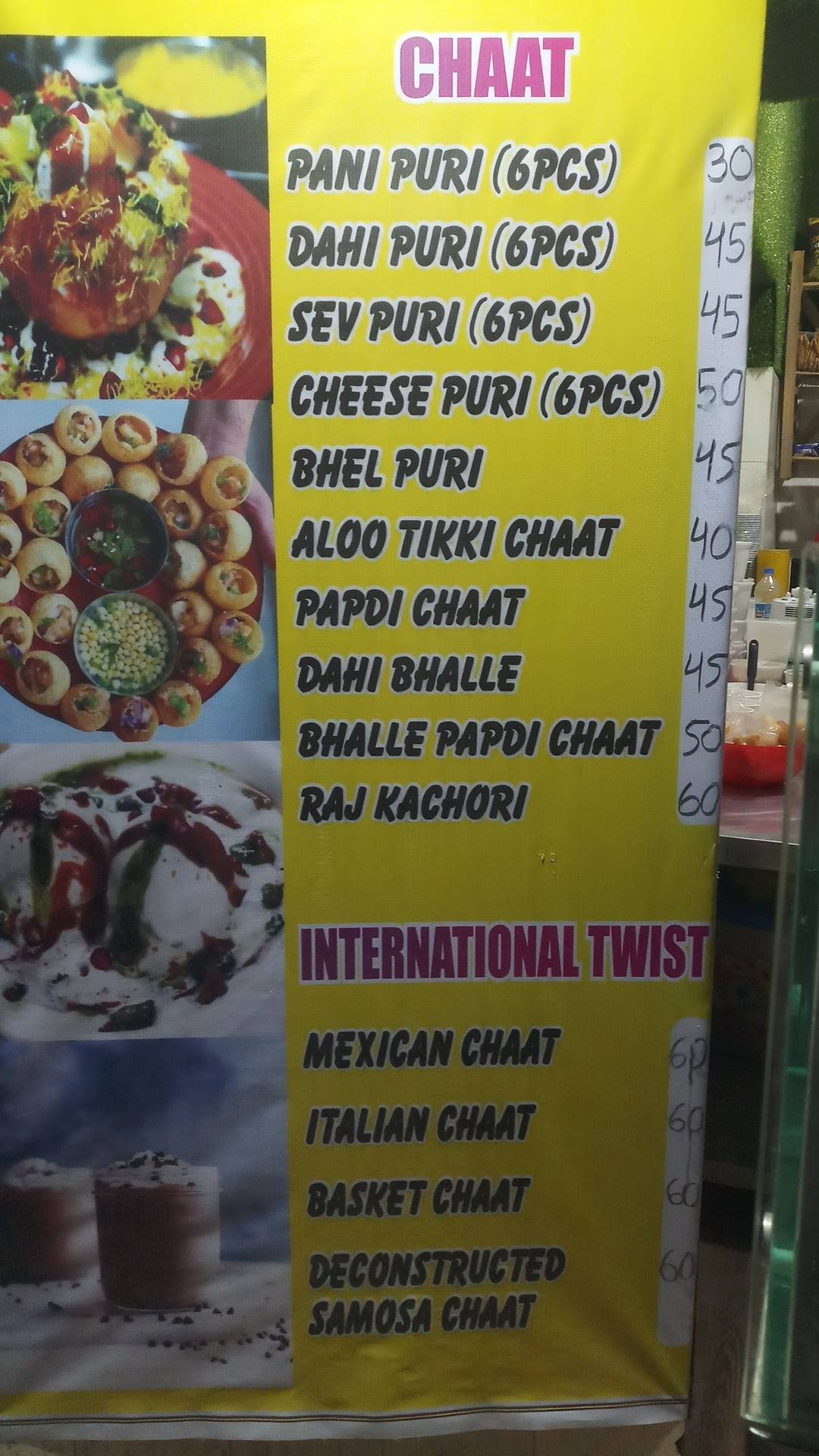 Menu at The Chaat Shop, Dehradun