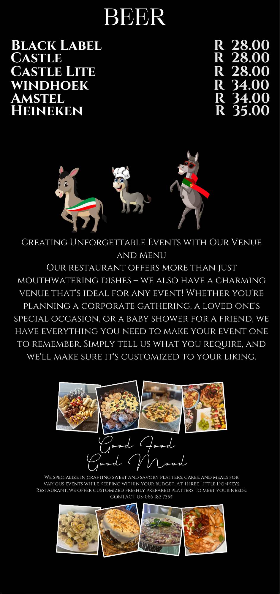 Carta de Three Little Donkeys Restaurant & Coffee Shop, Nelspruit