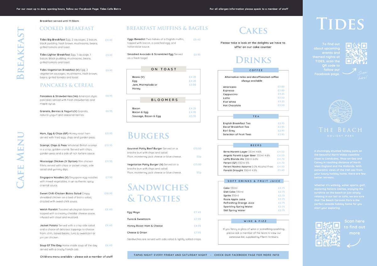 Menu at Tides Bistro restaurant, Abergele