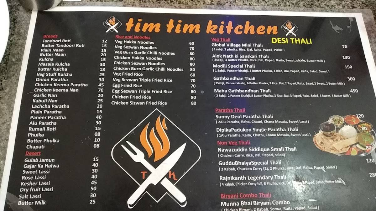 Menu at Timtim kitchen, Bengaluru