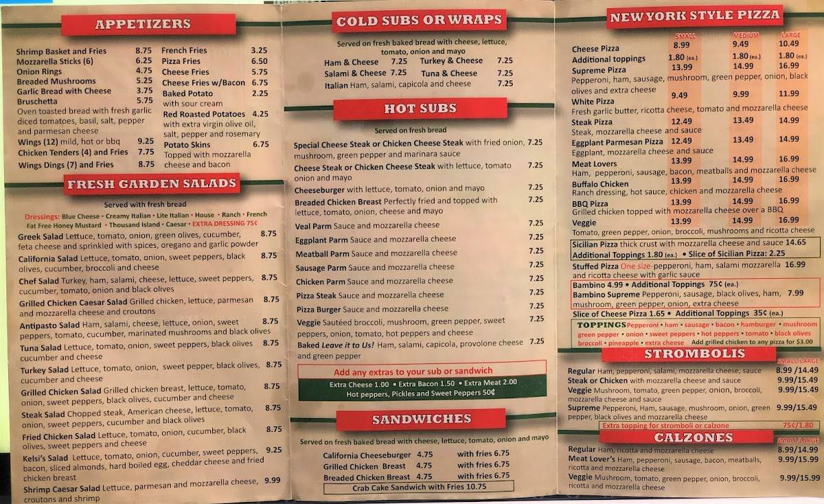 Menu at Toledo’s II Pizza restaurant, Fort Loudon