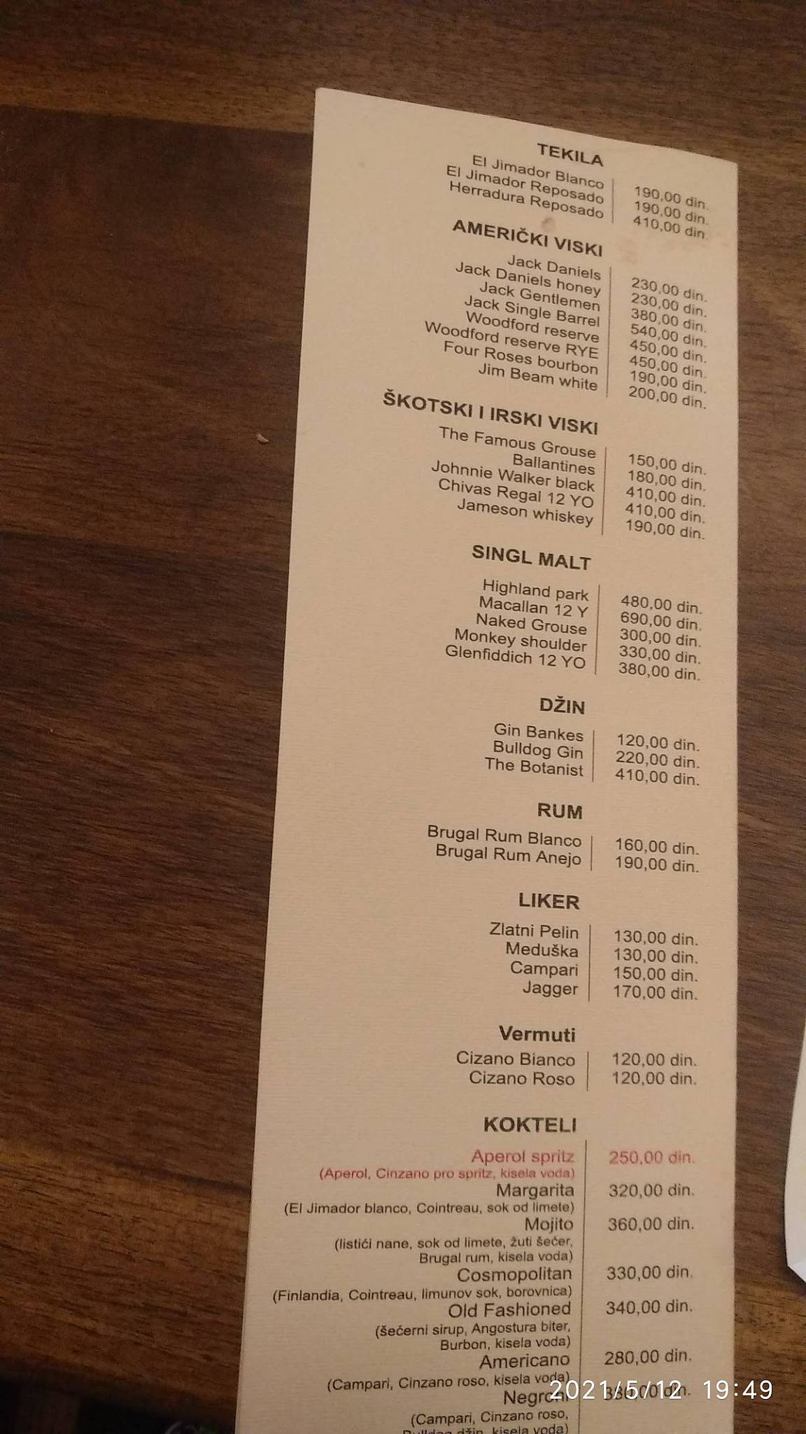 Speisekarte von Tramonto Kafe Restoran restaurant, Kraljevo
