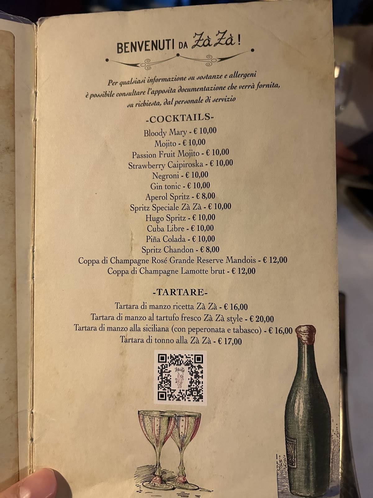 Menu at Trattoria Zà Zà restaurant, Florence, Piazza del Mercato Centrale
