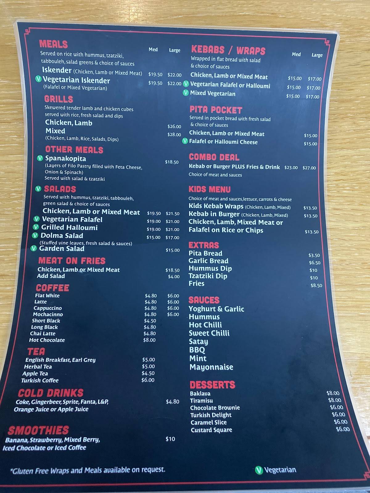 Menu at Turkish Delight cafe, Whangarei, Shop 2/4 Port Rd