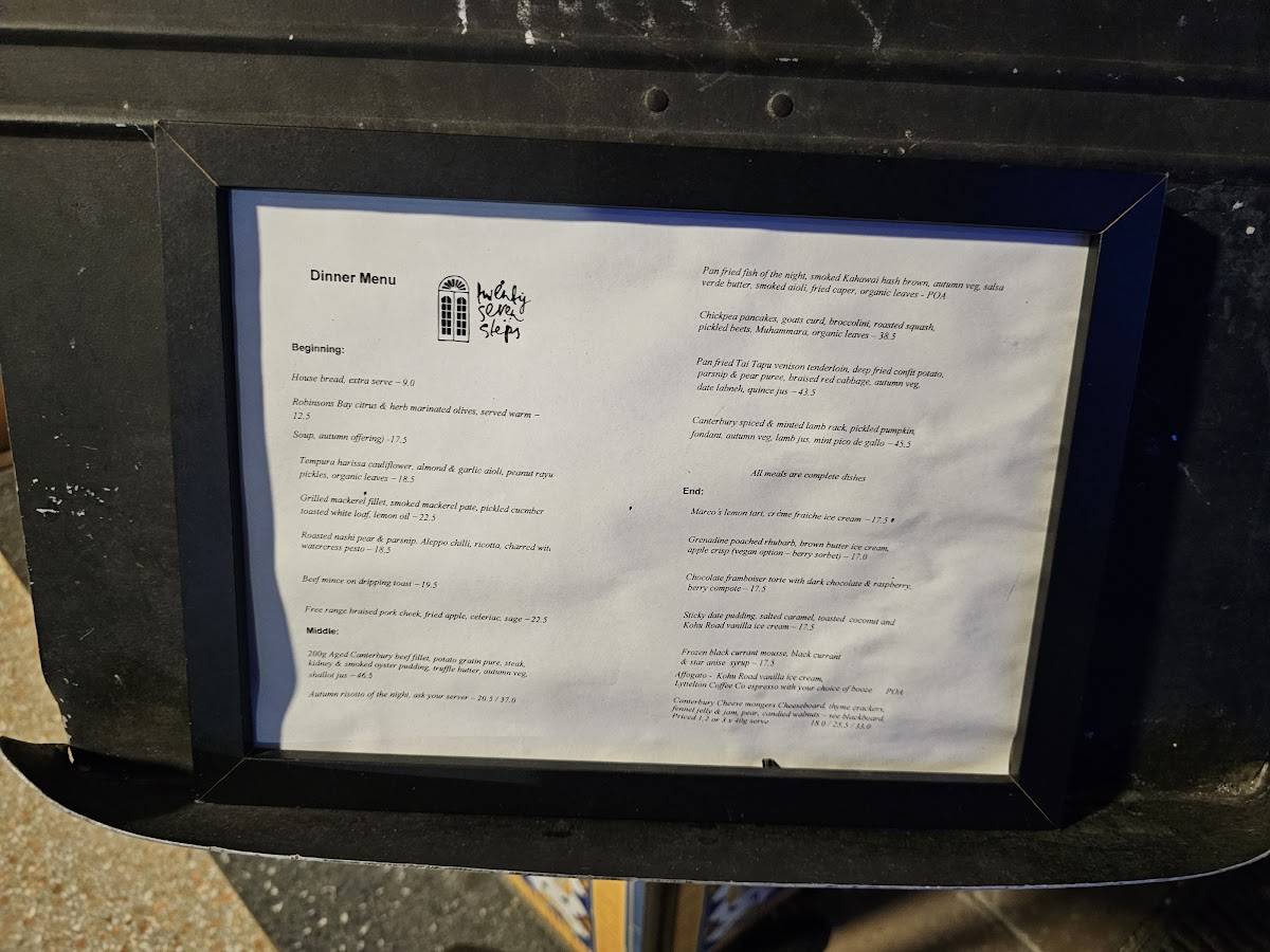 Menu at Twenty Seven Steps restaurant, Christchurch