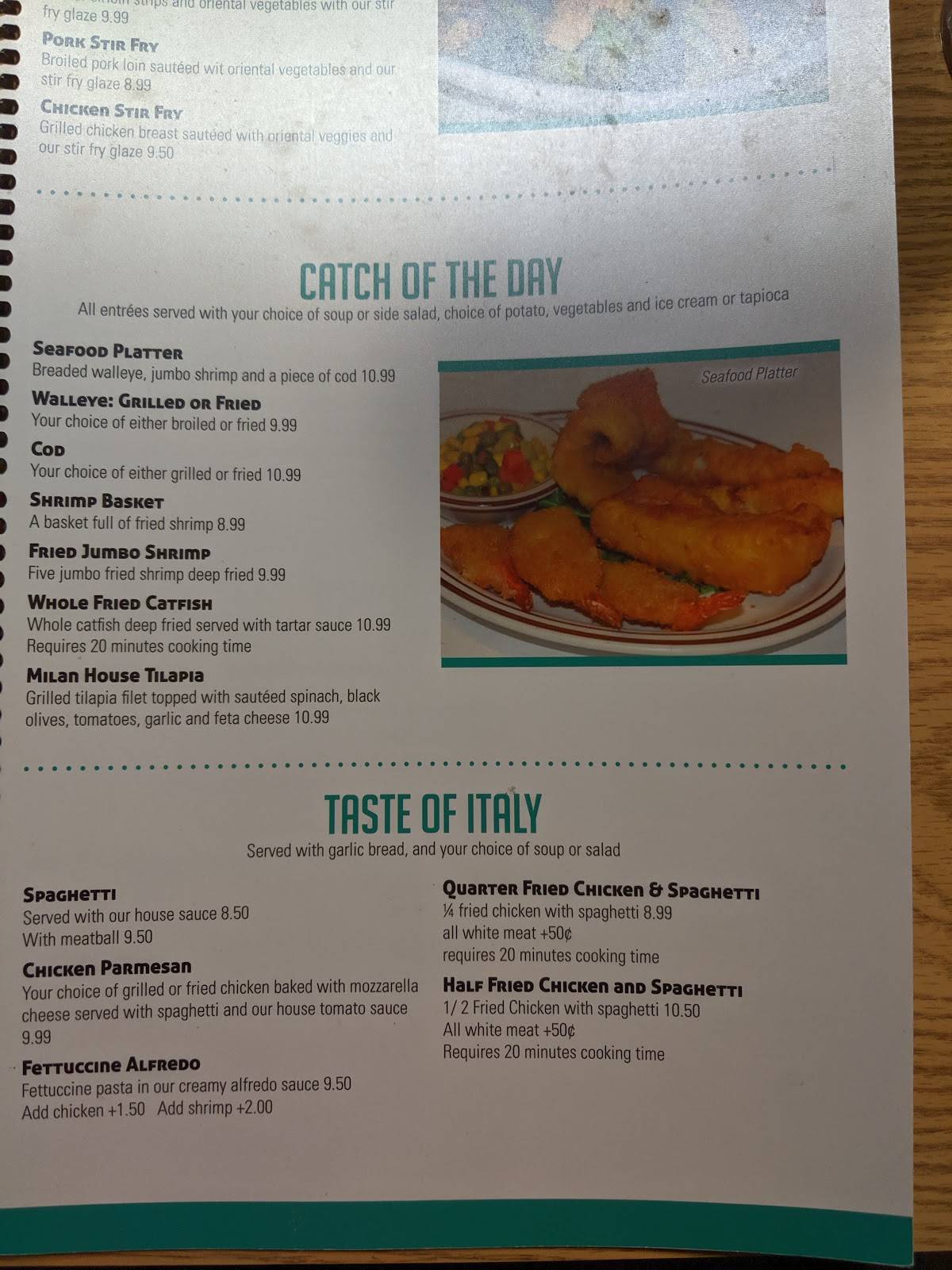 Menu at Two Sisters Restaurant, Milan