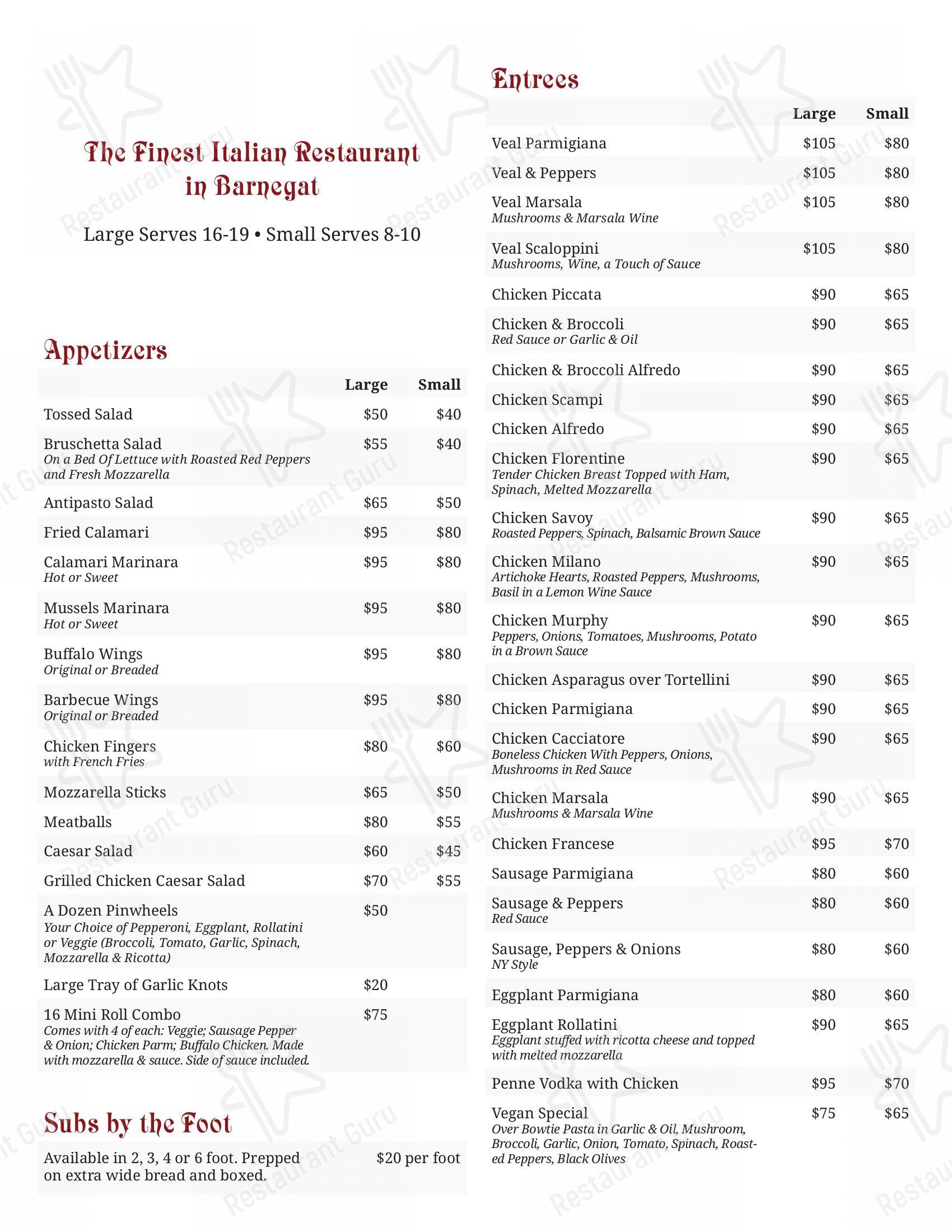 Menu at Vinnie's Italian Restaurant & Pizzeria, Barnegat Township, 886 ...