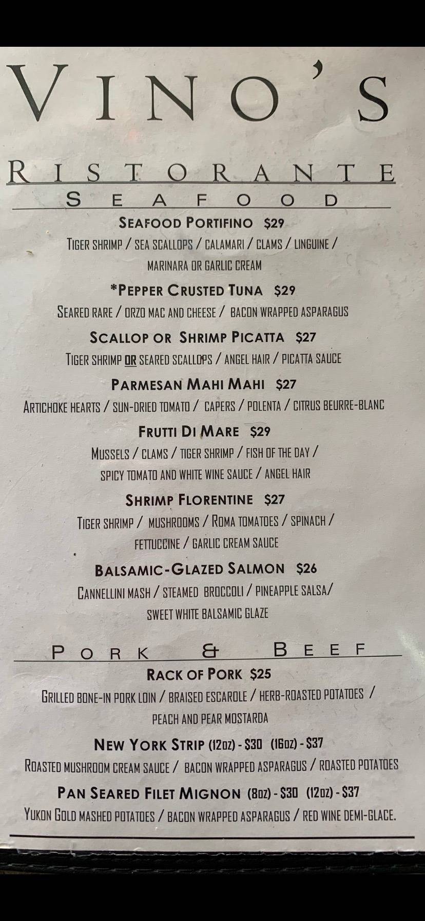 Menu at Vino's Ristorante restaurant, Cedar Rapids