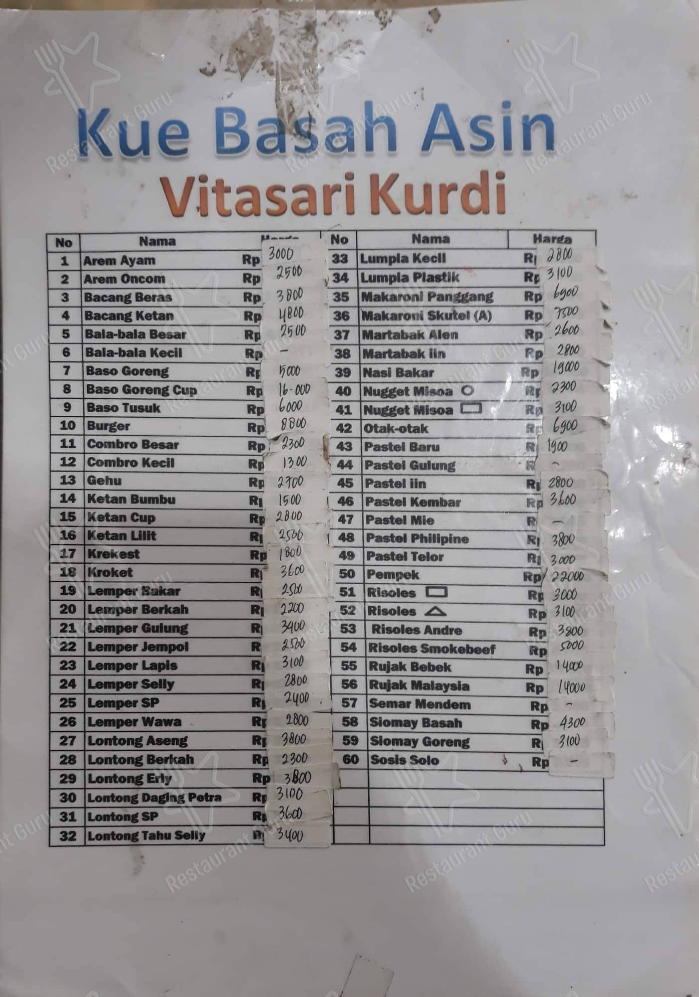 Menu at Vitasari Bakery, Bandung, Jl. Surapati No.55A