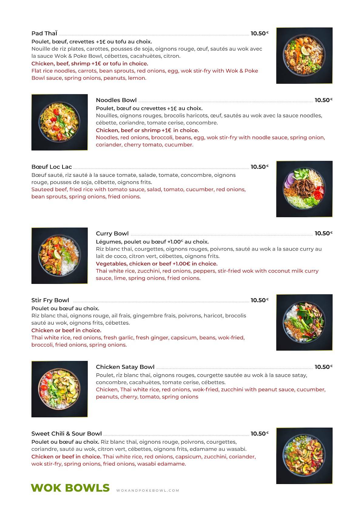 Menu au WOK & POKE BOWL (Thai & Hawaii) restaurant, Strasbourg