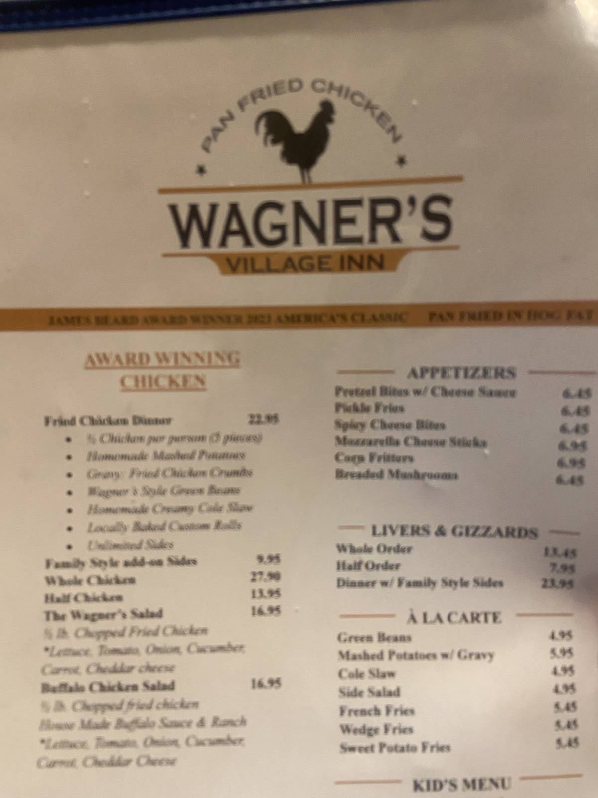 Menu at Wagner's Village Inn restaurant, Oldenburg