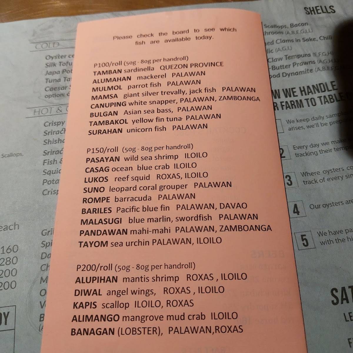 Menu at Wantusawa restaurant, Makati