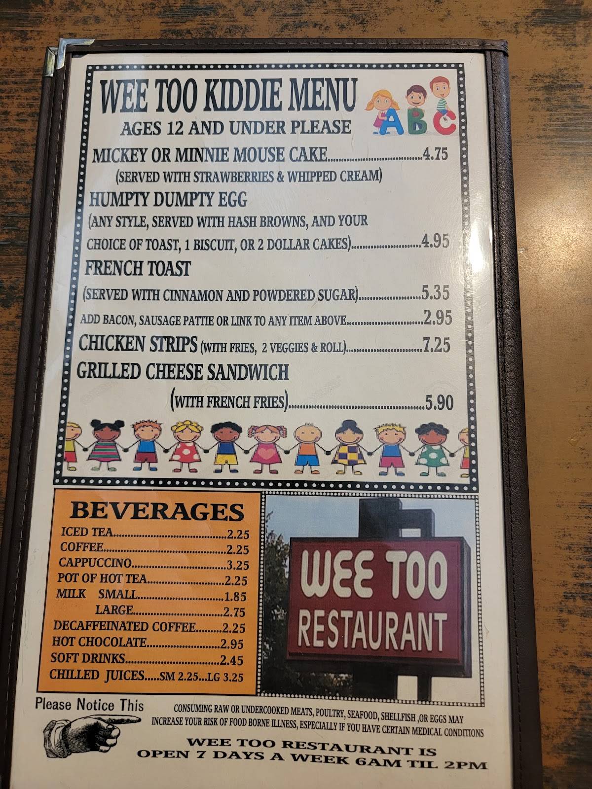 Menu at Wee Too restaurant, Enid
