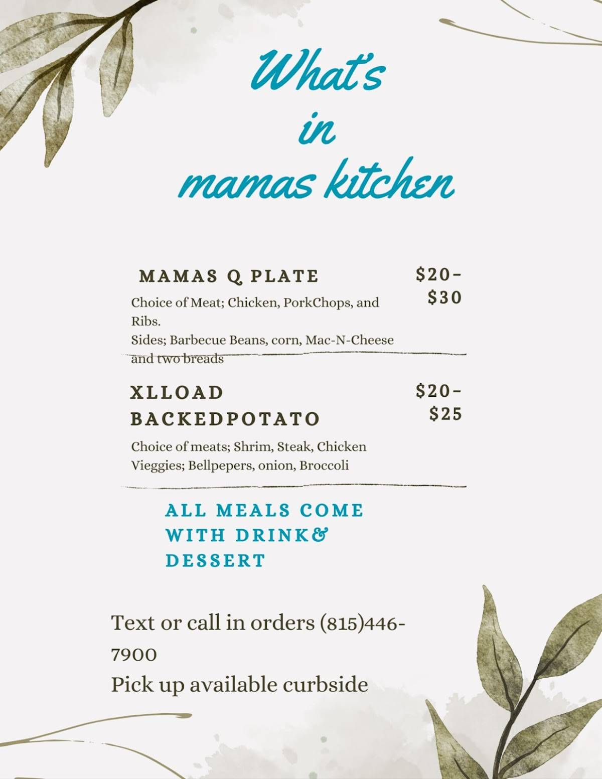 Menu at What’s in mamas kitchen restaurant, Arlington
