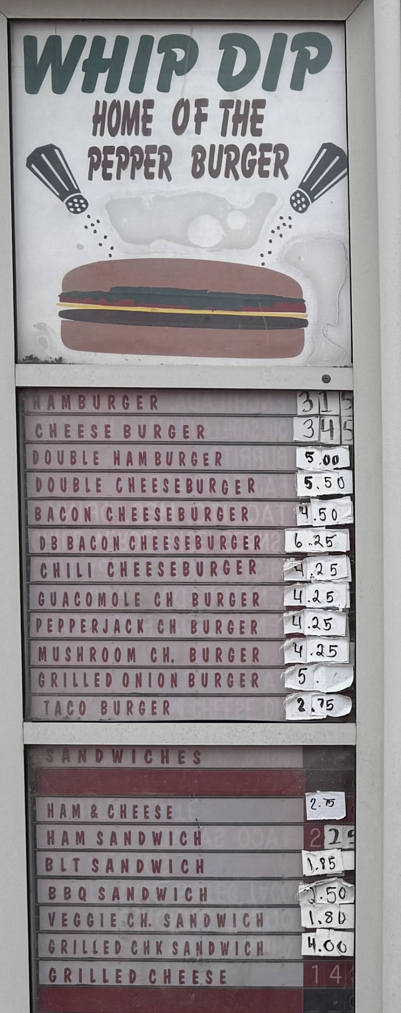 Menu at Whip Dip restaurant, Ada