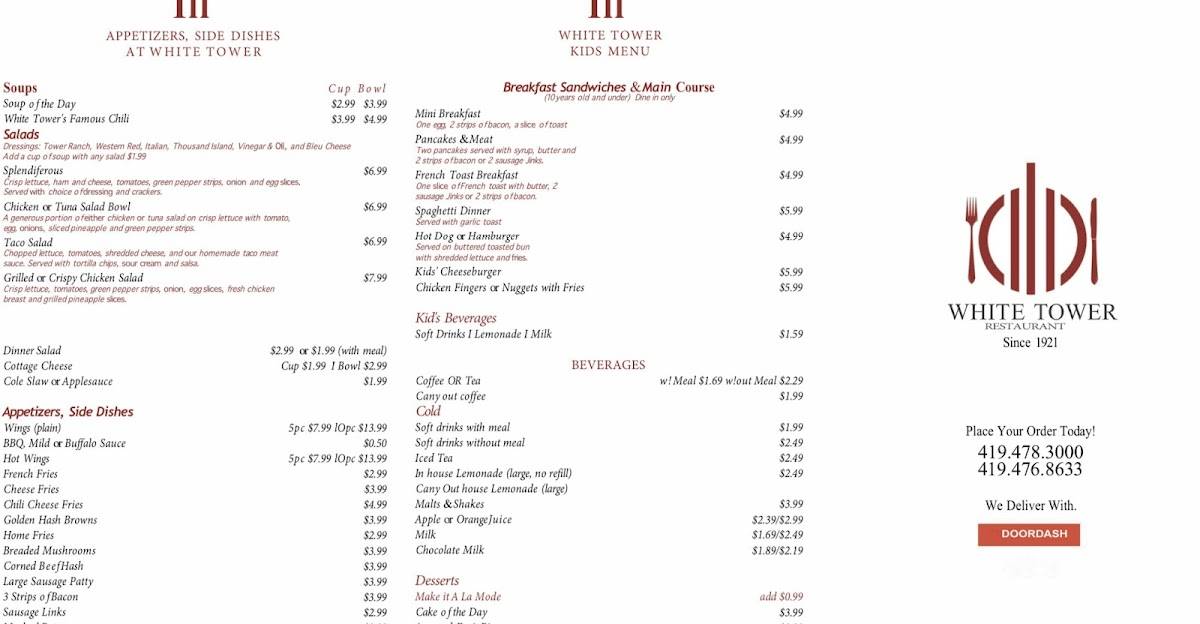 Menu at White Tower Restaurant, Toledo, W Sylvania Ave