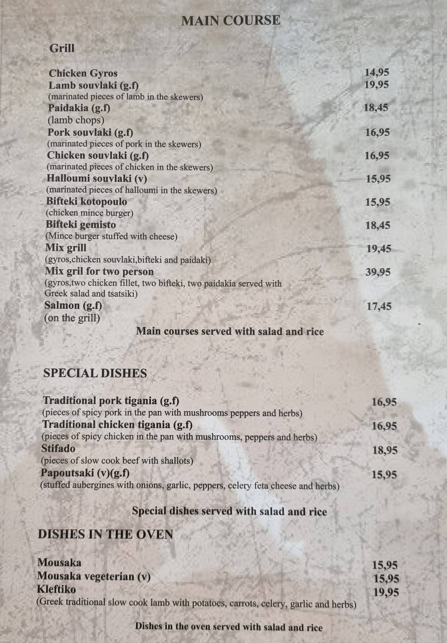 Menu at White Tower restaurant, Llandudno
